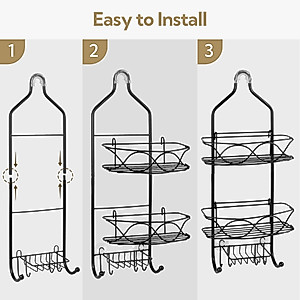 GRANNY SAYS Shower Caddy Hanging, Shower Organizer with Toothbrush Holder, Shower Holder Over Shower Head, Shower Racks for Inside Shower, Black Shower Caddy, Bathroom Shower Organizer