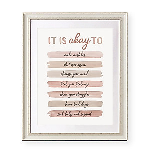 It's Okay To Quotes, Note To Self Poster, School Counselor Art Print, Anxiety Quotes, Counseling Office Decor, Psychologist, Social Worker Wall Decor, Unframed (11X14 INCH)
