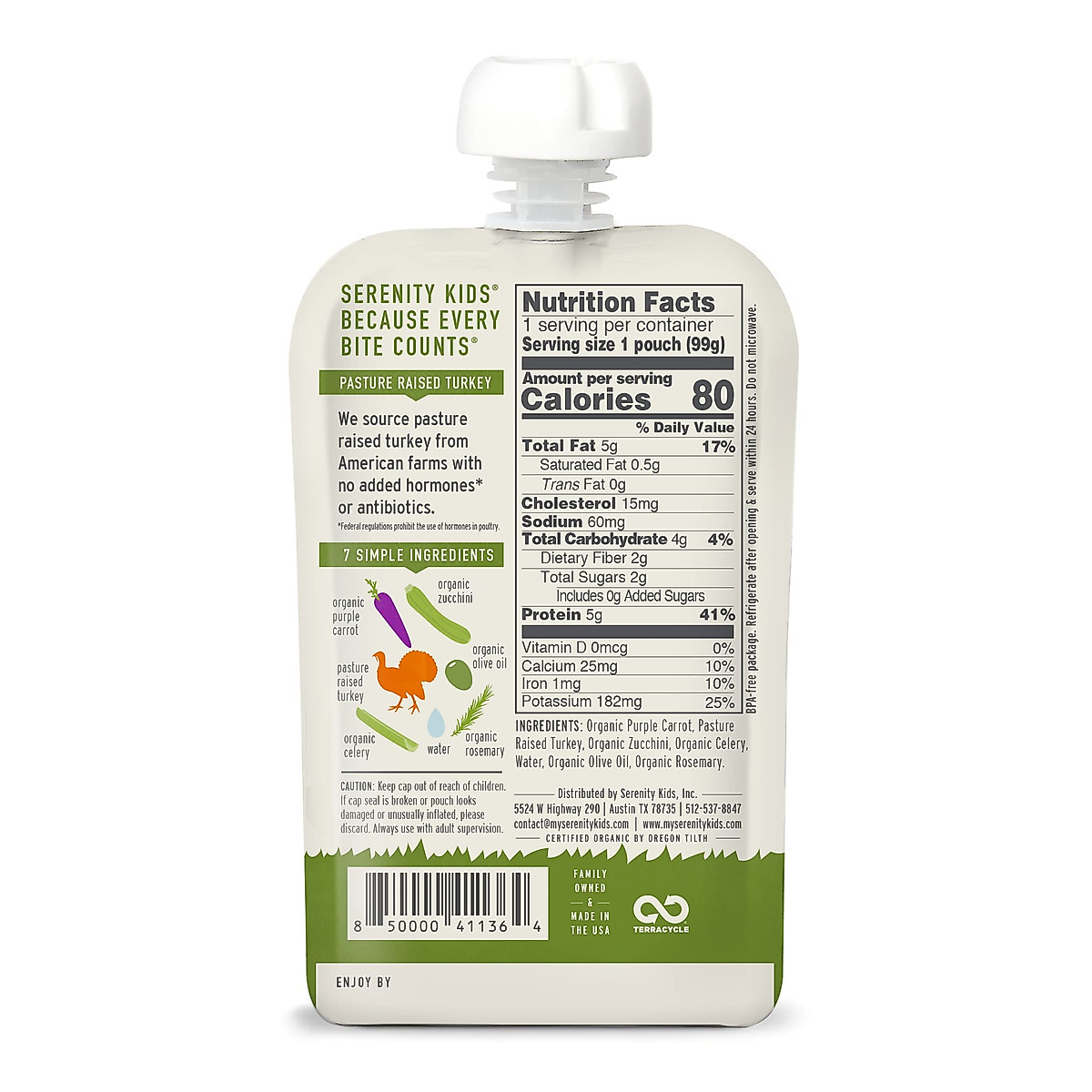 Serenity Kids 6+ Months Turkey Lover Baby Food Pouch Bundle | 6 Each of Pasture Raised Turkey, Turkey & Rosemary and Turkey Bolognese Pouches (18 Count)