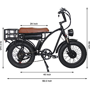ikidsislands 2000W Electric Bike for 2 Adults, Fat Tire Mountain Ebike, 30 MPH 48V 18AH AWD Ebikes, Dual Motor E Bikes for Two People (Brown)
