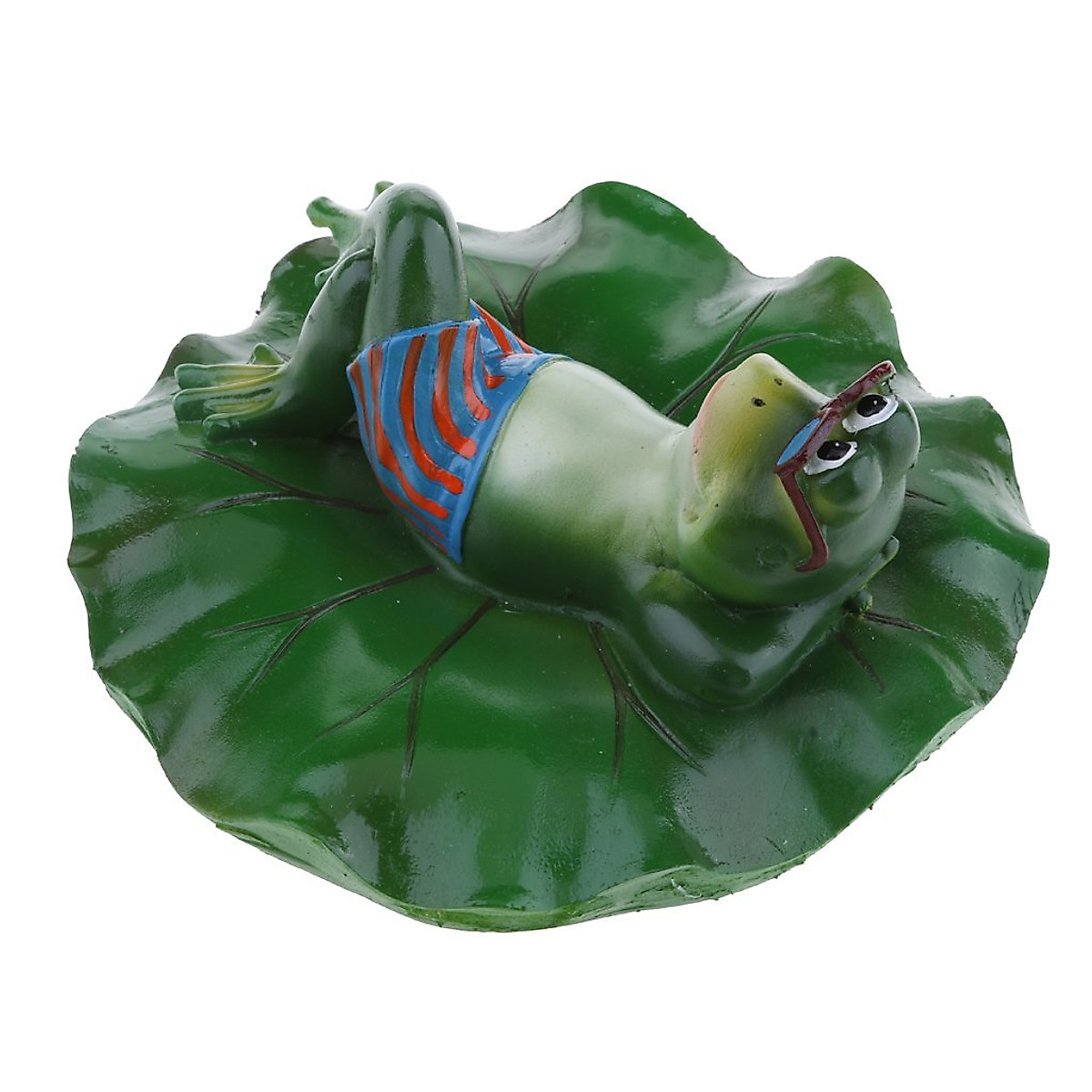 Water Floating Lotus Leaf with Frog Ornament Figurine Statue Craft for Home Garden Pond Decoration Photo Prop Gift - Lying