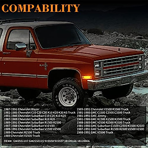 POPMOTORZ Front Fender Side Marker Lights, Led Amber Bumper Turn Side Signal Lamps for 1981-1991 Chevy Pickup Truck Blazer/Suburban/GMC GM2551107 GM2550115 915558 915557 18120166 18120066-Clear Lens