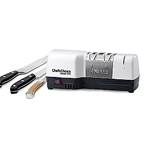 Chef's Choice Hybrid Diamond Hone Knife Combines Electric and Manual Sharpening for Straight and Serrated 20-Degree Knives, 3-Stage, White