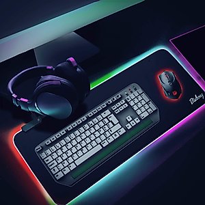 RGB Gaming Mouse Pad, Large Expanded Soft LED Mouse Pad with 14 Light Modes, Anti-Slip Rubber Base for Computer Keyboard Mat, 31.5"x11.8"x0.16" (XL)