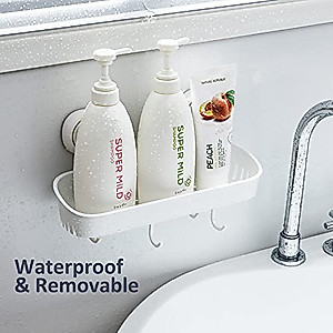 TAILI Suction Shower Caddy With 4 Hooks, Bathroom Shower Basket Wall Mounted Shower Organizer for Shampoo, Body Wash,Conditioner, Plastic Shower Rack for Kitchen & Bathroom, Drill-Free Removable