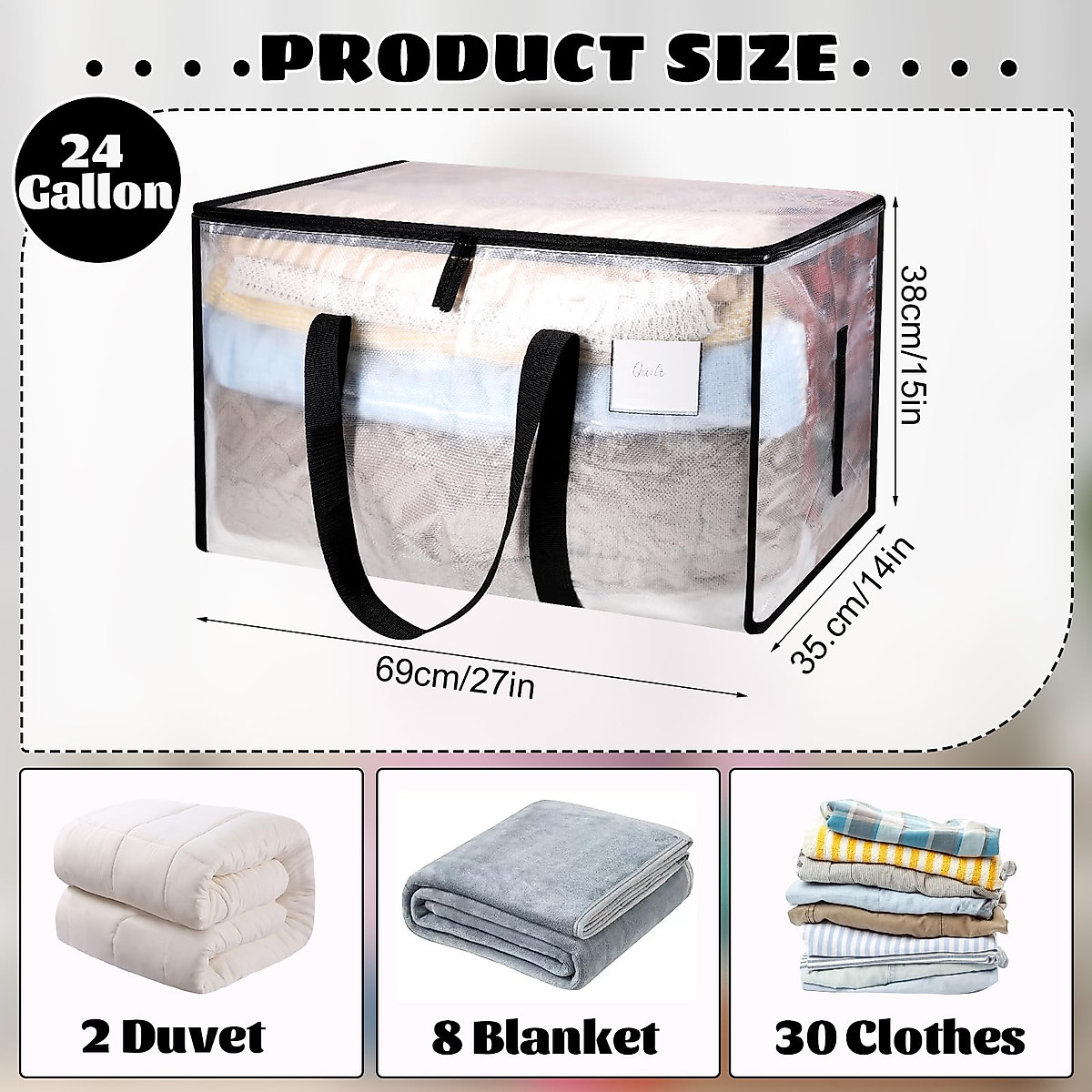 Dntorx 6 Pack Large Clothes Storage Bags with Lids Transparent Moving Bags Heavy Duty Moving Totes Packing Bags with Zips for Moving House Clothes Bedding Duvet Toys Storage