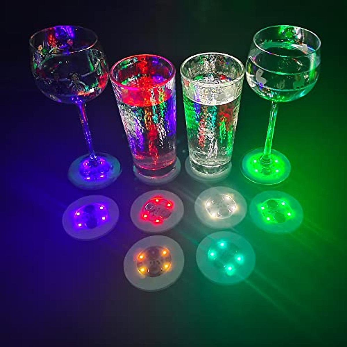 AUSTUFF LED Coaster, 25 Pack Light Up Coasters for Drinks, Liquor Bottle Light Stickers Coasters, Flash Light Up Bar Coaster for Club, Bar, Party, Wedding Decor(Multicolor)