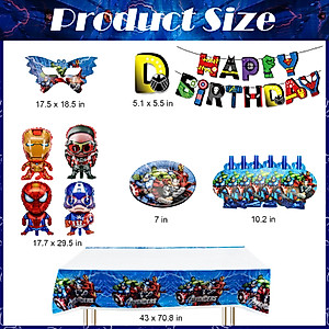 Superhero Party Decorations, Superhero Birthday Party Supplies, Superhero Blue Theme Decorations - Includes Superhero Plates and Napkins, Tablecloths, Banners, Balloons, Stickers.-189 Pcs