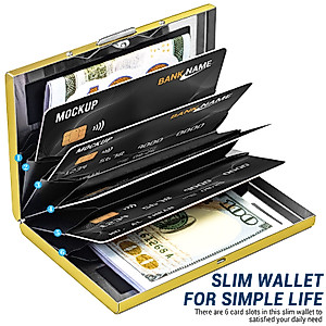 YINHEXI Business Card Holder Case Wallet for Men and Women, Metal Minimalist Slim Credit Card Wallet with Stainless Steel RFID Blocking for Men and Women (Gold)