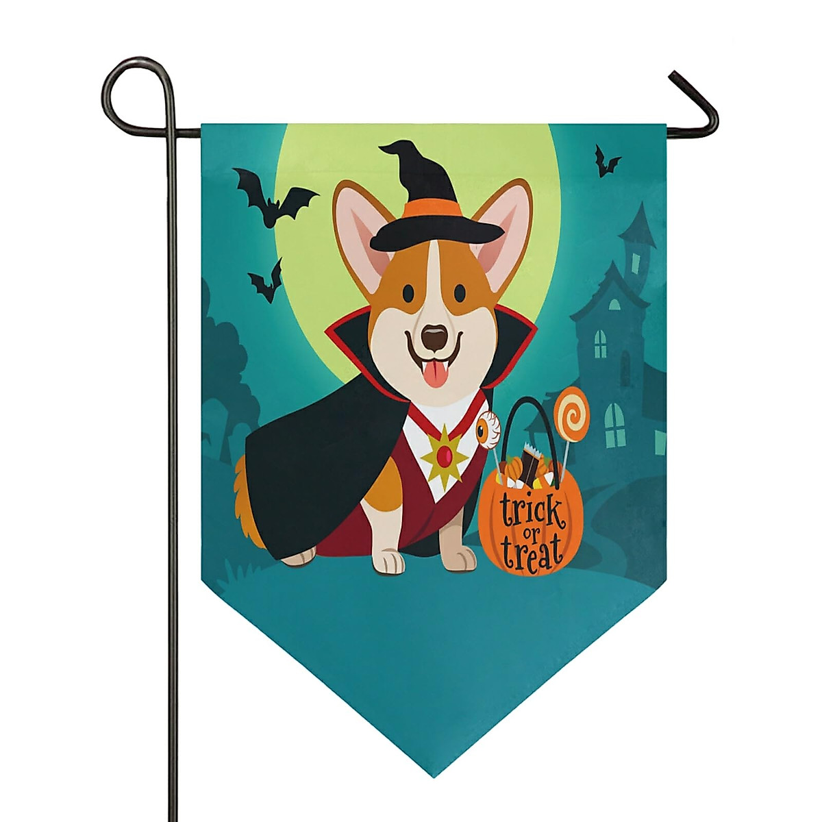 Oarencol Halloween Corgi Dog Witch with Cauldron Candy Garden Flag Trick or Treat Moon Bat Double Sided Home Yard Decor Banner Outdoor 12.5 x 18 Inch
