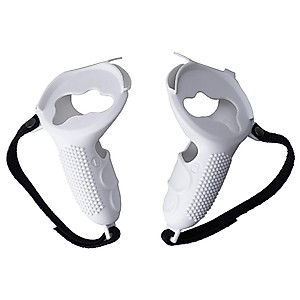 SINWEVR Touch Controller Grip Cover Compatible for Meta/Oculus Quest 2, Anti-Throw Handle Protecting Sleeve Quest 2 Accessories with Adjustable Knuckle Strap (White - Rabbit)