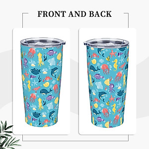 Yaxongx 20oz Tumbler Underwater Animals Double Wall Vacuum Insulated Coffee Mug with Lid and Metal Straw Brush Reusable Stainless Steel Water Bottle Travel Cup Gifts for Car Ice Drinks Hot Beverage