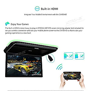 XTRONS 19.5 Inch Car Overhead Player 16:9 Wide Screen 1080P Video Car Roof Mount Monitor Ultra-Thin Flip Down Overhead Car Monitor Supports IR, HDMI, USB, AV Input, Stereo Speakers