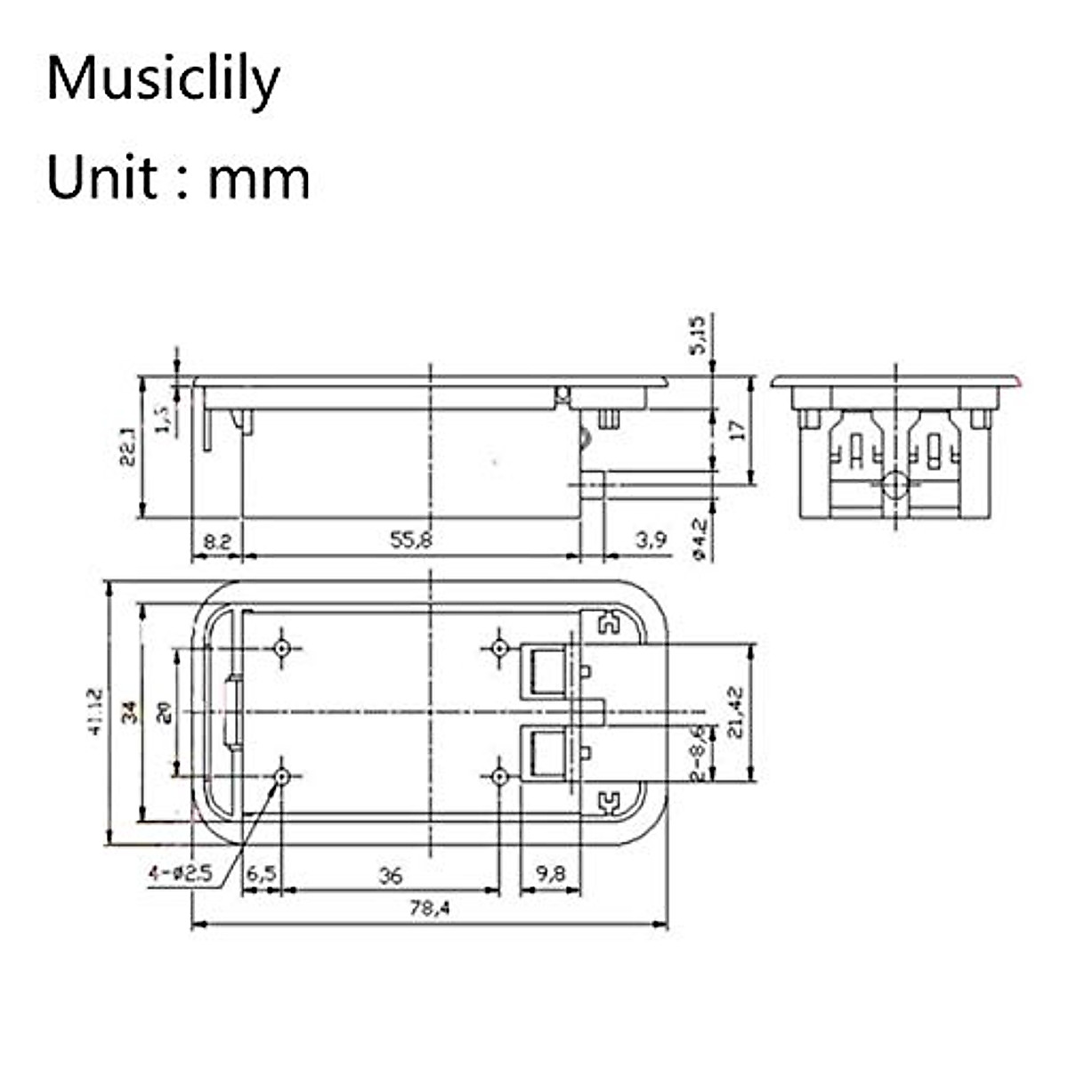 Musiclily Pro Active Guitar Bass 9-Volt Battery Box Case Holder Compartment Cover, Black