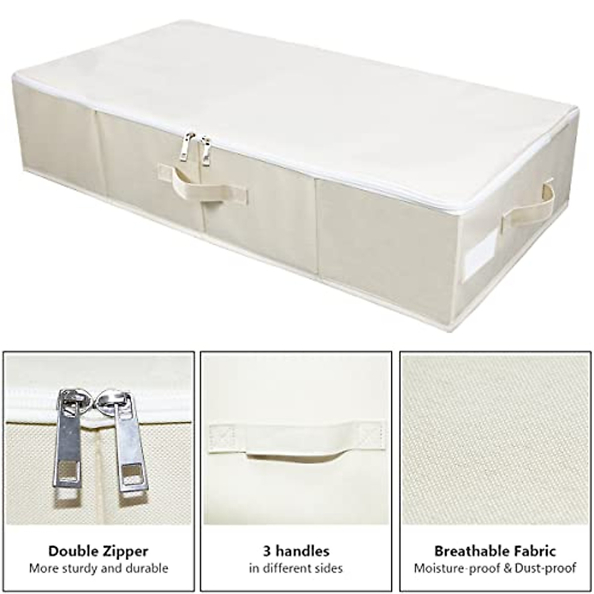BLKDOTS Underbed Storage Organizer Bins, AWC-BBCDH (Beige-2pcs)