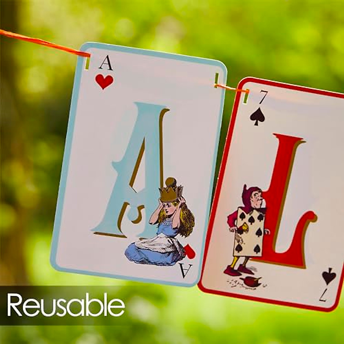 Talking Tables 3m Alice in Wonderland Party Decorations, Reversible Afternoon Tea Party Mad Hatter Paper Bunting, Double-Sided Garland for Onederland First Birthday Party, Baby Shower | Wedding