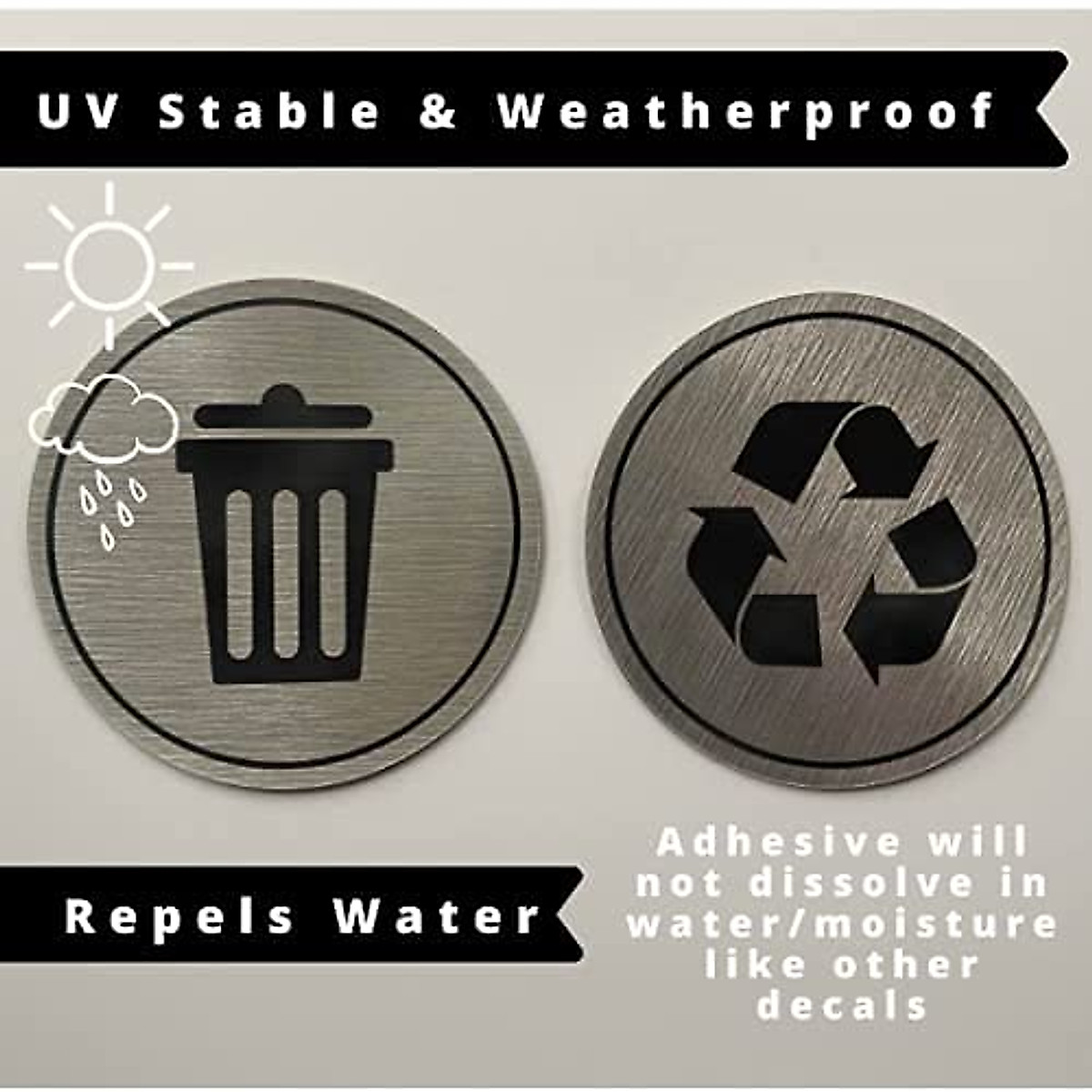 1620Designs Trash Recycle Sticker | Set of 2 Decals | Indoor Outdoor UV Stable & Weatherproof | Stainless Steel Kitchen Pantry Organization