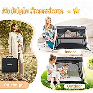 PAPAMIA Travel Crib, 2 in 1 Portable Light Travel Playard, Removable Playard with Comfortable Mattress, Grey