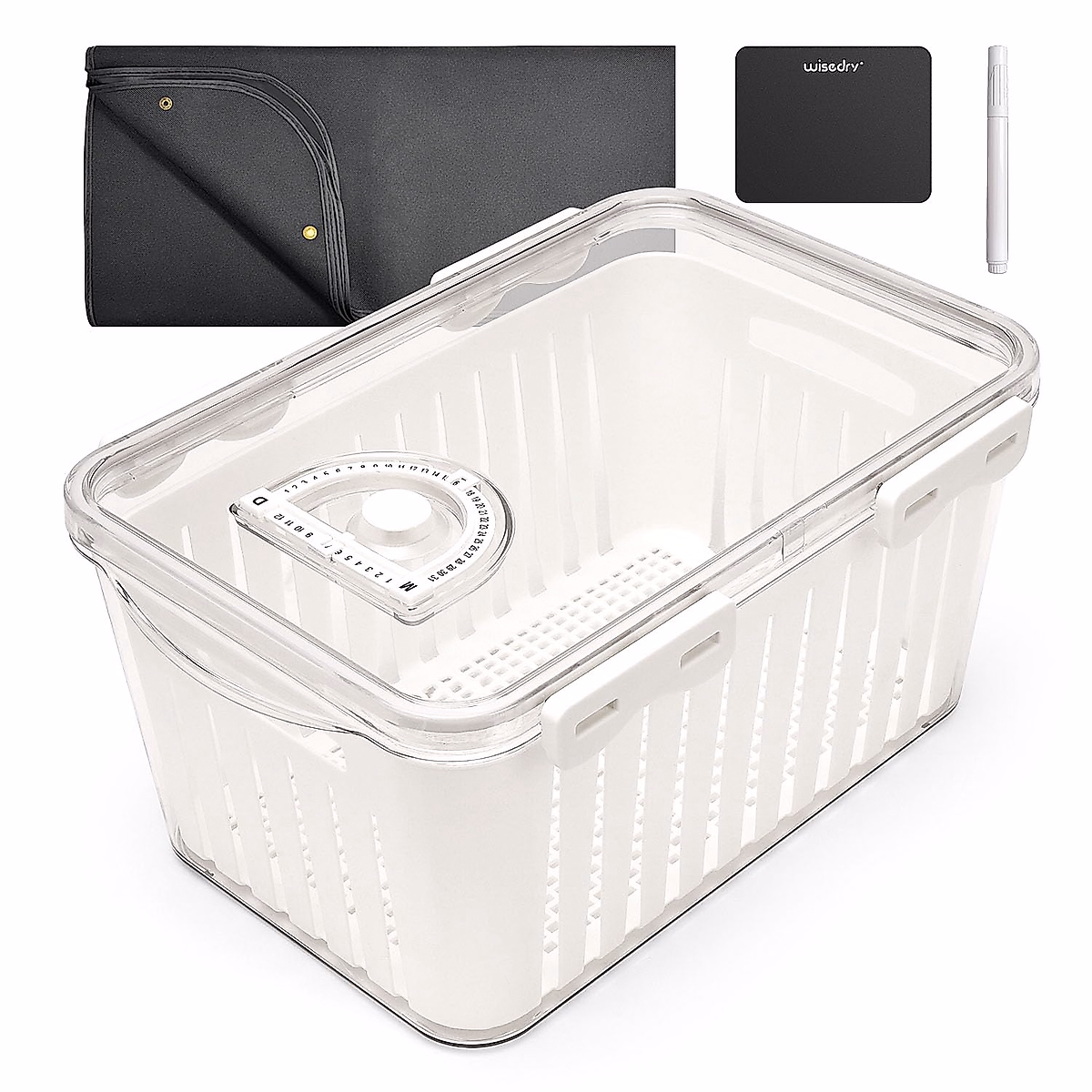 wisedry Silica Gel Flower Drying Container, One Step Retrieve Dried Flowers, 11.5''L X 7.7''W X 6''H Storage Box with Cleanup Mat, Erasable Pen & Adhesive Label (Silica Gel Crystals Not Included)