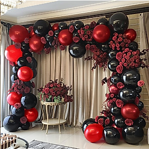 Black Red Balloon Garland Burgundy Black Balloons Premium Maroon Black Latex Balloon Ruby Red Black Balloon Arch for Halloween Vampire Christmas Birthday Wedding Prom Theme Party Decor