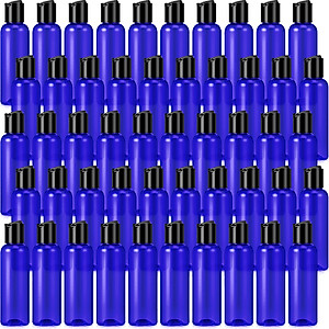 50pcs 4oz Empty Plastic Travel Bottles with Disc Top Flip Cap Small Travel Size Bottles Blue Plastic Bottles Refillable Empty Containers for Shampoo Lotion Liquid Body Soap Cream Toiletries