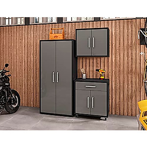 Manhattan Comfort Eiffel Garage Cabinets and Storage System, Set of 3, Matte Black and Grey