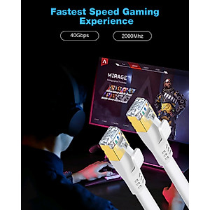 DDMALL CAT8 Ethernet Cable 100ft, High Speed 40Gbps 2000MHz Shielded S/FTP, Flat Gigabit Network LAN Patch Cord with RJ45 Connector for Gaming, PS5, PS4, PS3, Xbox, Router, Modem (100ft White)