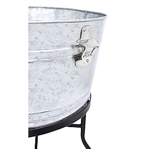 BirdRock Home Galvanized Beverage Tub with Stand - Bottle Opener - Party Drink Holder - Wooden Handles - Outdoor or Indoor Use - Free Standing