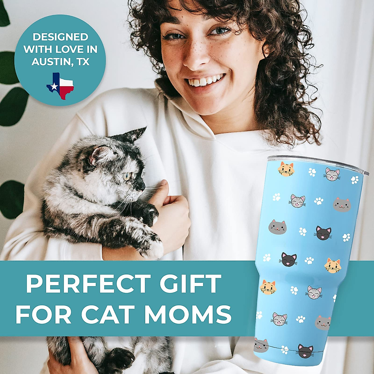KEDRIAN Cat Mom Tumbler 30oz, Perfect Cat Gifts For Cat Lovers, Cat Lover Gifts For Girls, Cat Lover Gifts For Women, Cat Gifts For Women, Cat Mom Gifts For Women Mothers Day Cat Mom Mothers Day Gifts