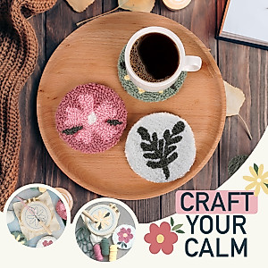 Punch Needle Kit – 6 Floral Design Punch Needle Embroidery Kit w/Monk Cloth, Embroidery Hoop, Yarn & More - Essential Punch Needle Supplies for Crafters - Ideal Punch Art for Beginners