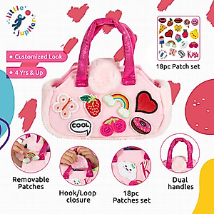 Little Jupiter Pet Plush Bag Purse Set with 18pc Removable Patch Set & Pink & Rainbow Details - Unicorn Stuffed Animals for Girls - Cute Plushie - Cute Toy Plushies - Girls Toys - Age 4-7