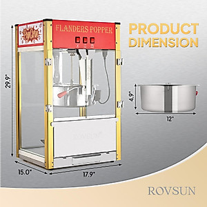 ROVSUN Commercial Popcorn Machine Movie Theater Style with 16 Ounce Kettle, Countertop Popcorn Maker Machine w/Stainless Steel Scoop, Oil Spoon & 3 Popcorn Cups (Red)