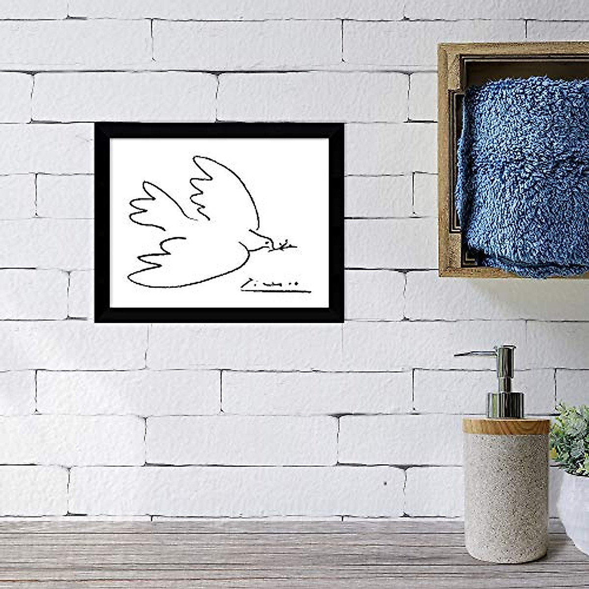 Amanti Art Wood Framed Wall Art Print Dove of Peace by Pablo Picasso (11 in. W x 9 in. H), Svelte Unique Black Frame - X-Small