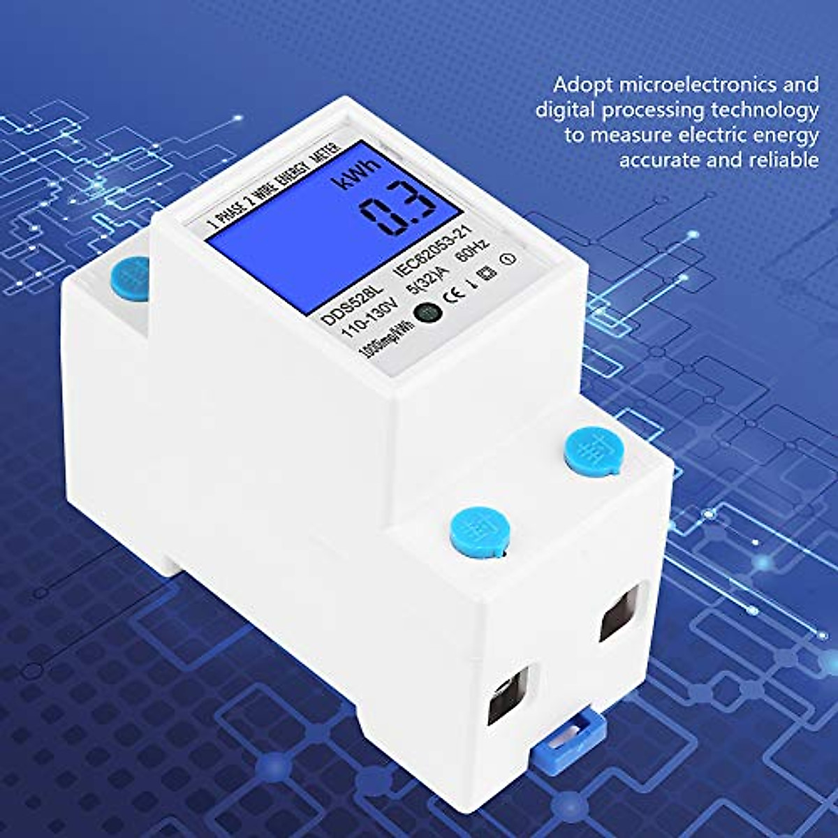 Energy Meter, Small 5 32A 110 130V 60Hz DDS528L LCD Backlight Single Phase Energy KWh Meter 35mm DIN Rail Mounting