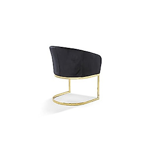 Iconic Home Siena Accent Club Chair Shell Design Velvet Upholstered Half-Moon Gold Plated Solid Metal U-Shaped Base Modern Contemporary Black, 25.6D x 23.2W x 31.7H in