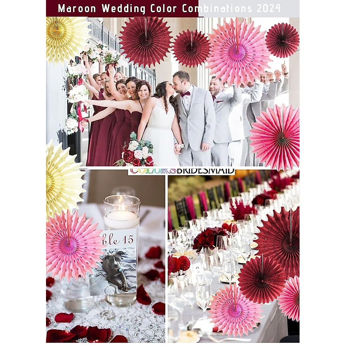 Burgundy Pink Birthday Party Decorations/Fall Bridal Shower Decorations/Valentines Day Decor/7pcs Burgundy Cream Pink Pinwheels Tissue Paper Fans Fall Bachelorette Party Decorations/Burgundy Wedding