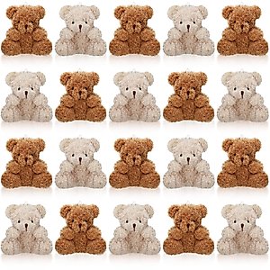 Chivao 20 Pcs Christmas Mini Plush Bears 4'' Small Bear Bulk Stuffed Animal Toys Tiny Soft Bear Doll Present Stuffers for Keychain Baby Shower Favors Wedding Party(Brown, Apricot)