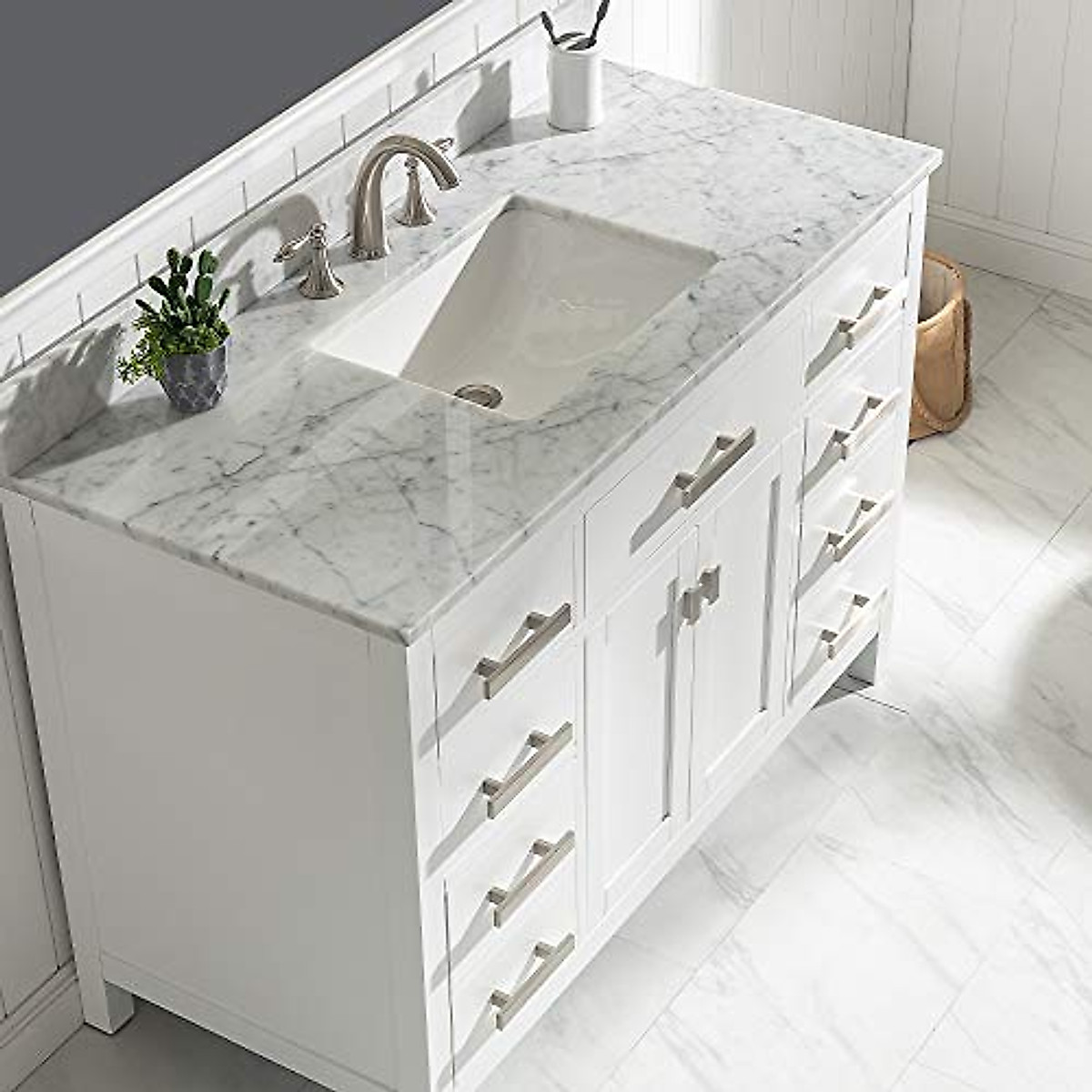 LUCA Kitchen & Bath LC48PWW Tuscan 48" Single Bathroom Vanity Set in Pure White with Carrara Marble Top and Sink