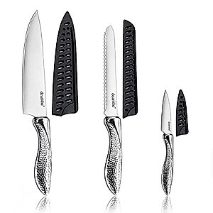 dearithe Kitchen Knife Set 3 Piece, High Carbon Stainless Steel Professional Chef Knife Set, Sharp Knife with sheath, Knives Set for Kitchen