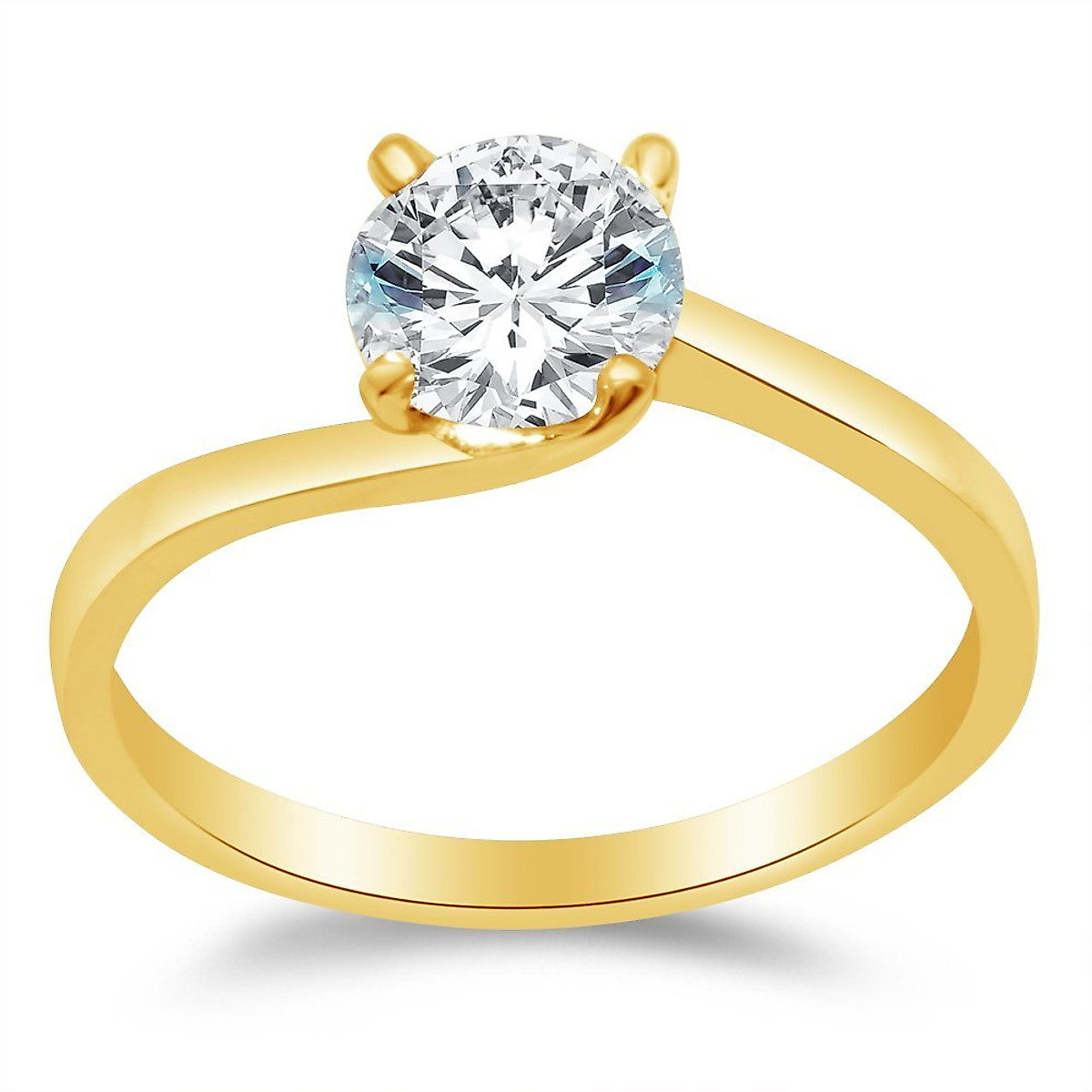 Size - 4.5 - Solid 14k Yellow Gold Round Cut Cross Over Twist Solitaire Wedding Engagement Ring CZ Cubic Zirconia 1.0ct.
