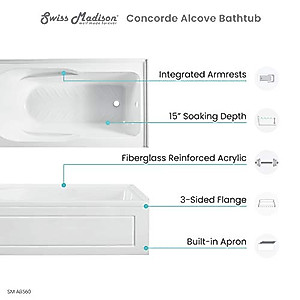 Swiss Madison Well Made Forever SM-AB560, Concorde 60 in. x 32 in. Acrylic Glossy White, Alcove, Integral, Right-Hand Drain, Apron Bathtub