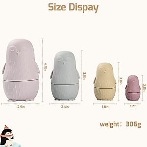 Nesting Dolls Russian Style Matryoshka Dolls for Kids Silicone Stacking Sorting Toys Set Montessori Educational Toy Gift for Girls Boys' Birthday Home Room Decoration Beige（Penguin）