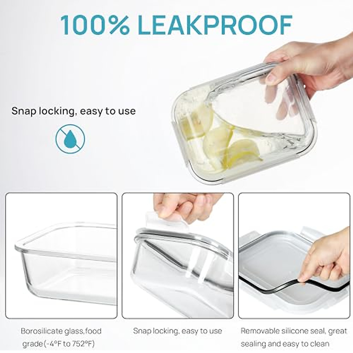 Vtopmart 2.26L/76oz Extra Large Glass Food Storage Containers with Lids, 7 Pack Meal Prep Container Set, Airtight Lunch Bento Boxes with Snap Locking Lids for Microwave, Oven, Freezer, Dishwasher