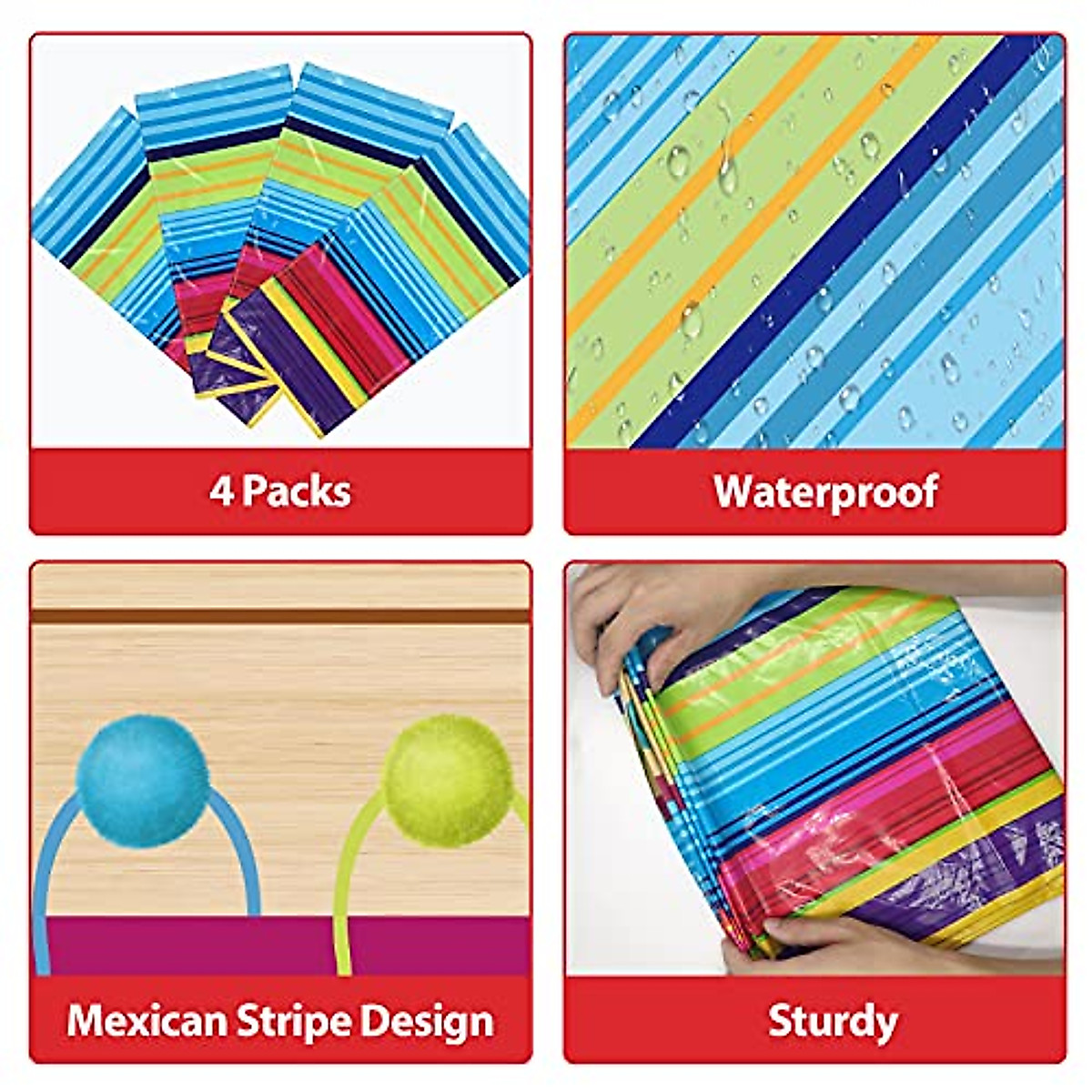 OuMuaMua 4 Pack Mexican Fiesta Party Decorations Tablecovers, 54 x 108 Inches Large Plastic Tablecloth for Cinco De Mayo Taco Birthday Fiesta Bachelorette Party Decorations
