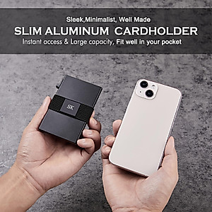 Sykorvon Minimalist Card Holder Wallet for Men, Aluminum Slim Metal Wallet with Money Band, RFID Blocking Pop Up Wallet, Holds 12+ Cards Plus Cash…