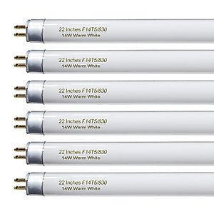 22 Inch T5 Fluorescent Light Bulb 14 Watt F14T5/WW Compatible with Sylvania Satco Philips GE Under Cabinet Lamp Light 3000K Warm White 800 Lumen G5 Base 6 Count