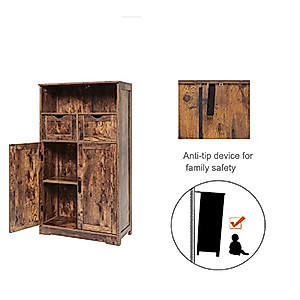 Iwell Storage Cabinet with 2 Adjustable Drawers & 2 Shelf, Rustic Storage Cabinet with Door, Cupboard for Living Room, Home Office, Kitchen, Rustic Brown
