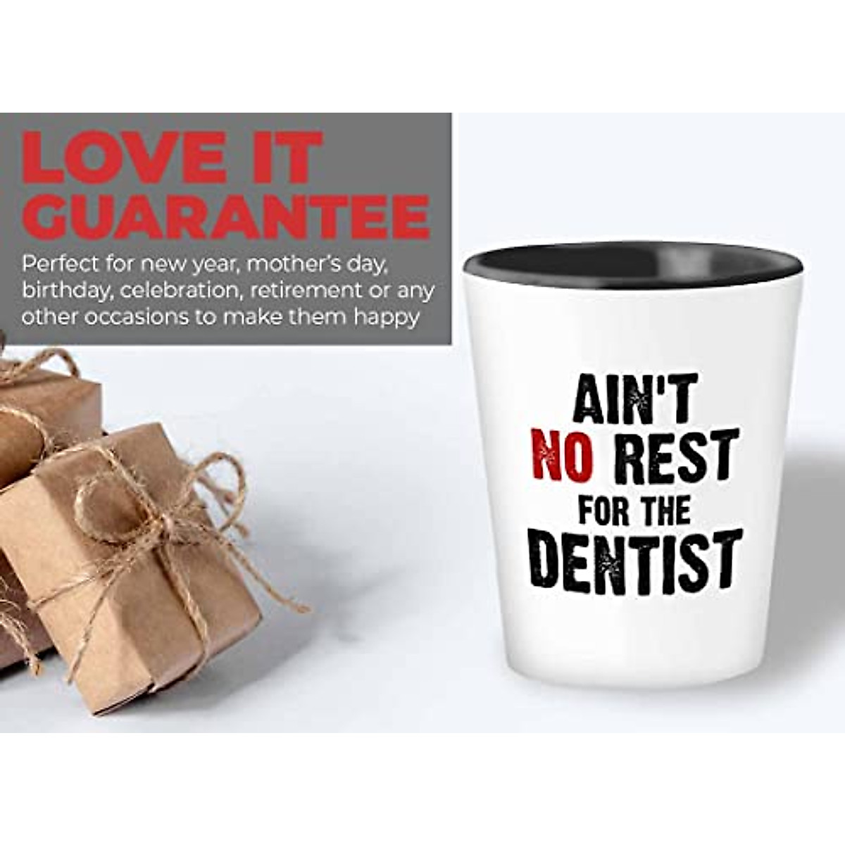 Flairy Land Dentist Shot Glass 1.5oz - ain't no rest for the dentist - Dental Hygienist Doctor Nurse Med Student Orthodontist Pediatrician Dermatologist Patient