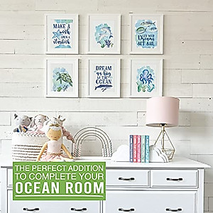 6 Reversible 8x10 Watercolor Ocean Wall Art Prints, Beach Wall Decor For Bedroom Posters For Kids, Beach Bathroom Decor Wall Art Prints, Ocean Wall Decor For Room Posters, Beach Party Decorations For Wall Prints