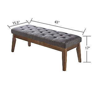 24KF Linen Upholstered Buttons Tufted Entryway Bench with Solid Wood Leg,Bed Bench Ottoman with Padded Seat,5034-Dark Gray